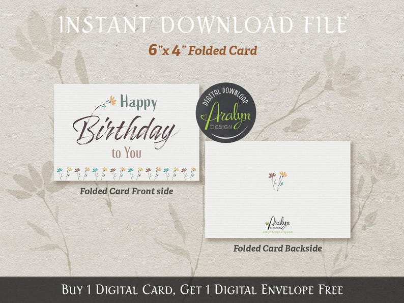 Printable Birthday Cards Birthday Card 6x4 Folded Printable Wildflowers ...