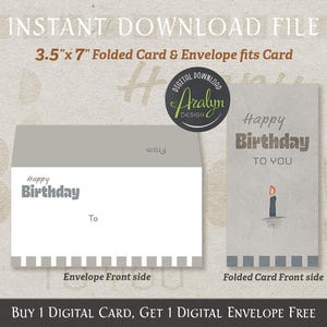 Printable Birthday Cards | Gray Watercolor Candle Happy Birthday Card 3 ...
