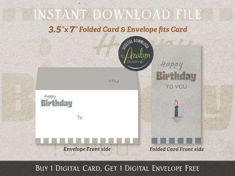 Printable Birthday Cards | Gray Watercolor Candle Happy Birthday Card 3 ...