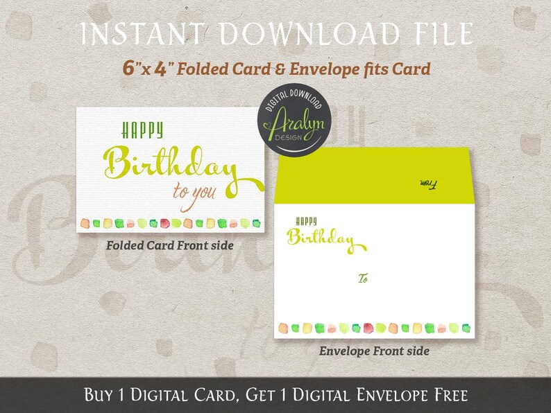 Printable Birthday Cards | Watercolor Happy Birthday Card 6x4 Folded ...
