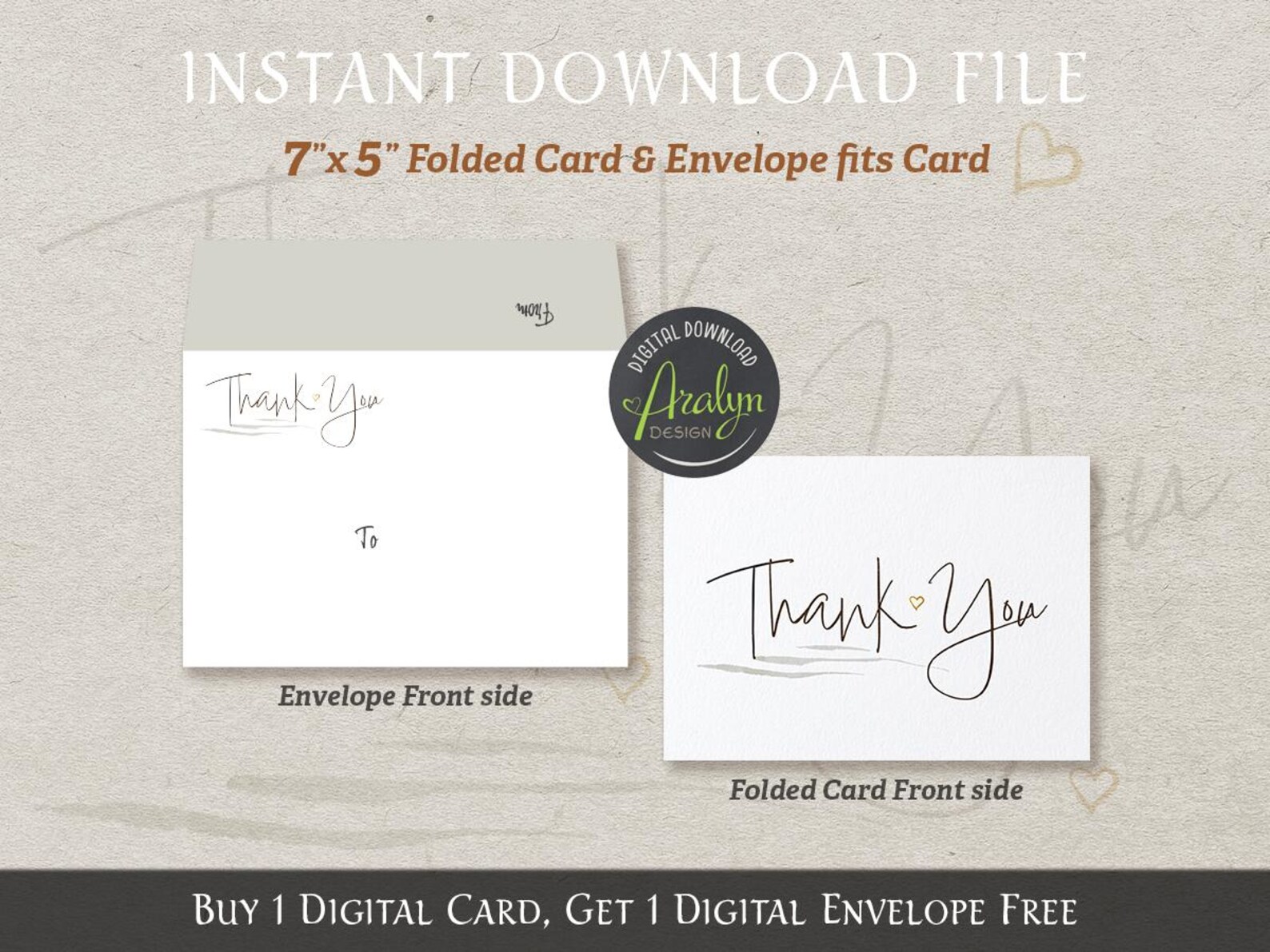 Printable Thank You Cards | Small Heart Minimalist Thank You Card 7x5 ...