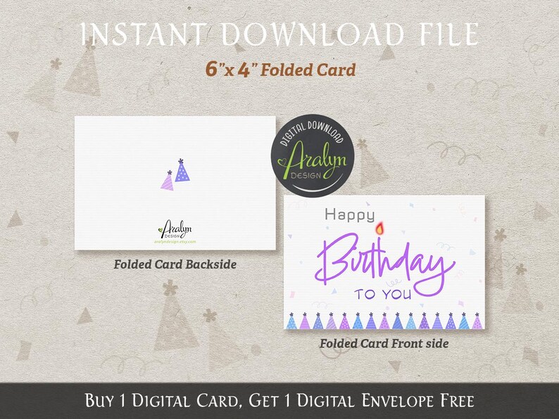 Printable Happy Birthday Card | Abstract Birthday Hats Card 6x4 Folded ...