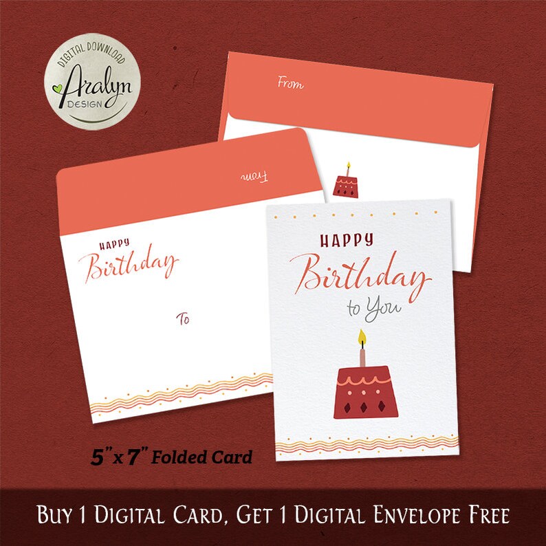 Printable BIRTHDAY Card 5x7 Folded / Instant Download / Card Template ...