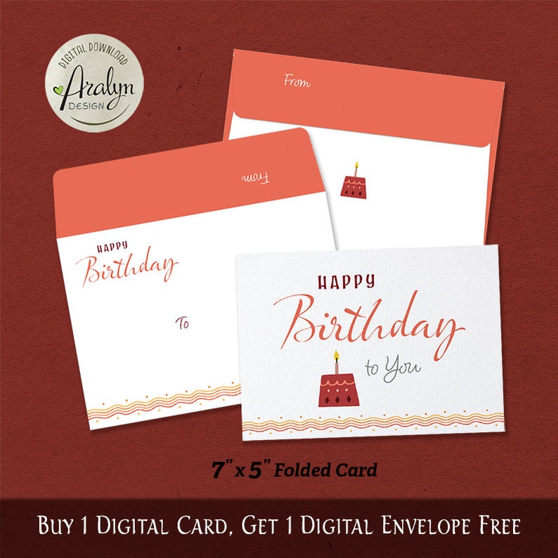 Printable BIRTHDAY Card 7x5 Folded / Instant Download / Card Template ...