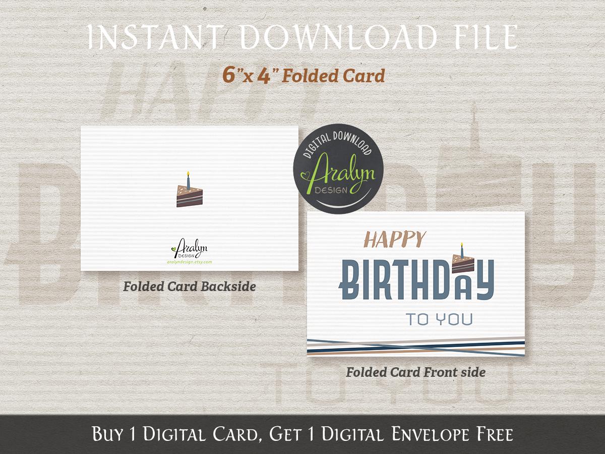 Printable Birthday Card | Birthday Cake With Candle Card 6x4 Folded ...