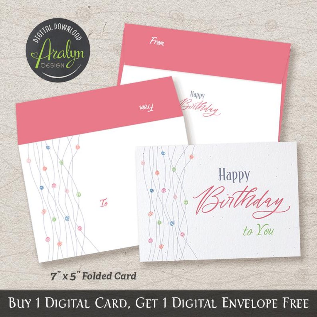 Printable Birthday Cards Birthday Card 7x5 Folded Pink Birthday Card ...
