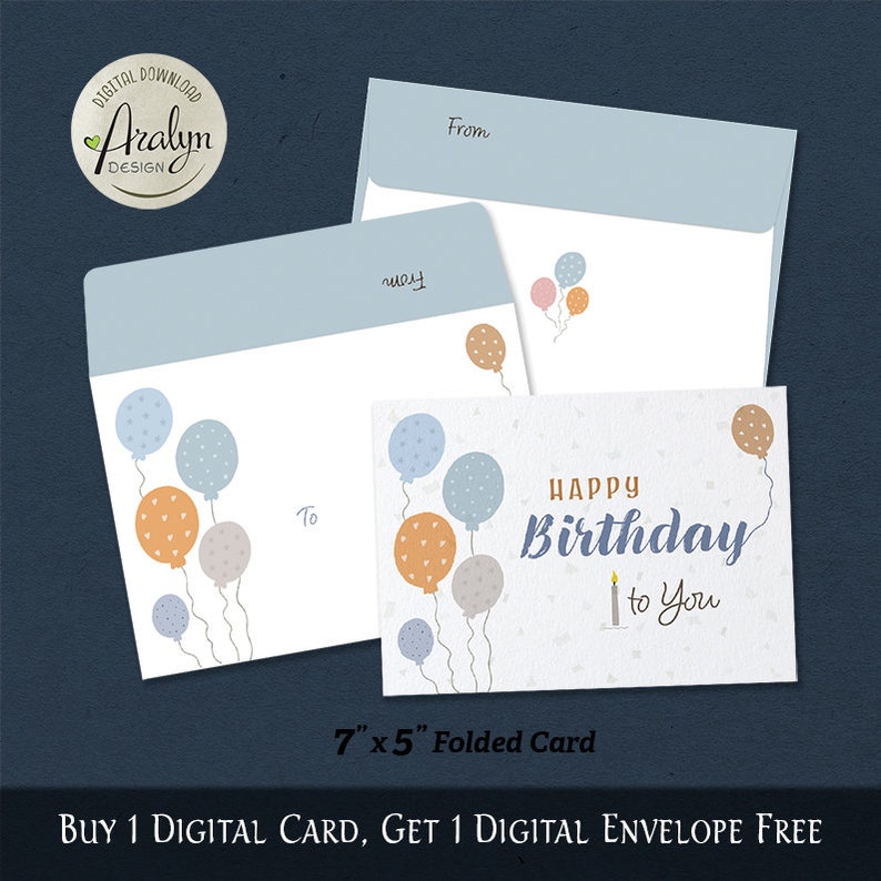 Printable BIRTHDAY Card 7x5 Folded / Instant Download / Card Template ...
