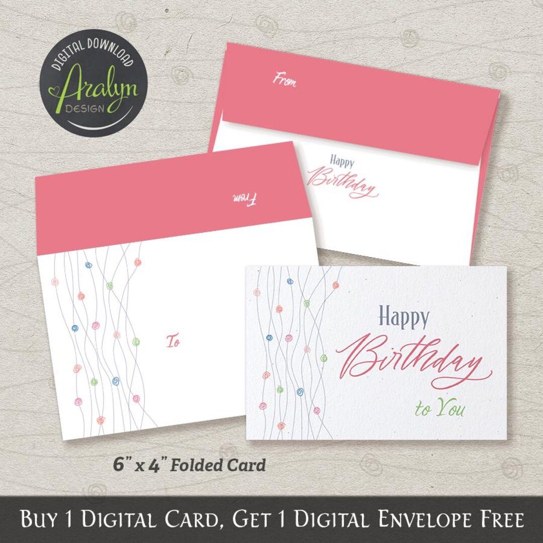 Printable Birthday Cards | Birthday Card 6x4 Folded | Printable Pink ...
