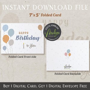 Printable Birthday Cards | Cute Balloons Birthday Card 7x5 Folded ...