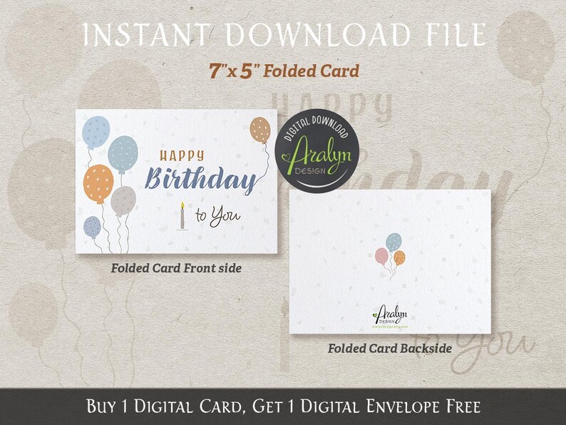 Printable Birthday Cards | Cute Balloons Birthday Card 7x5 Folded ...