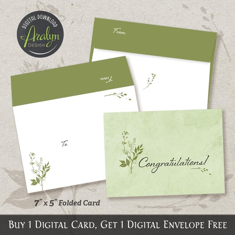 Printable Congratulations Card | Green Abstract Flower Congratulations ...