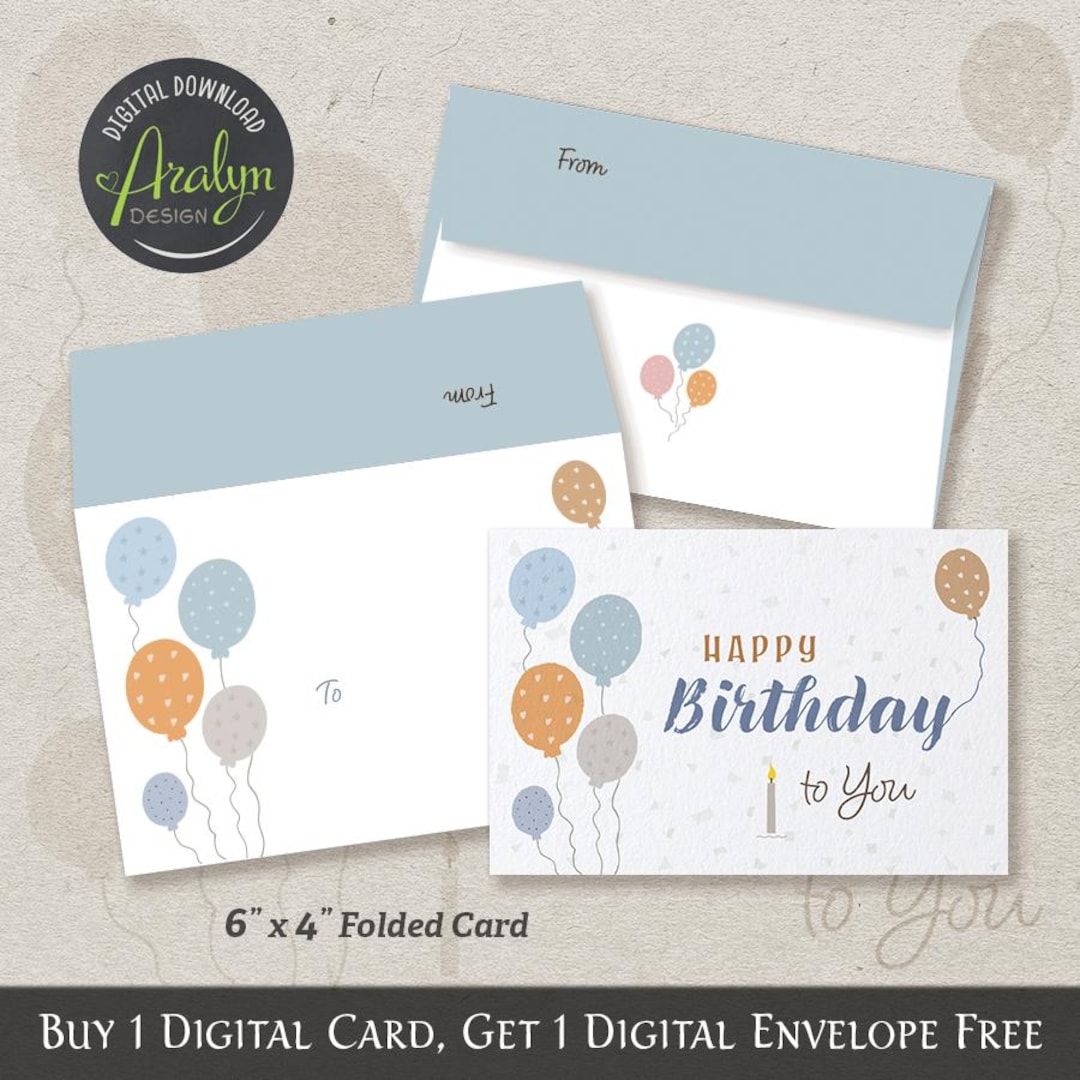 Printable Birthday Cards | Cute Balloons Birthday Card 6x4 Folded ...