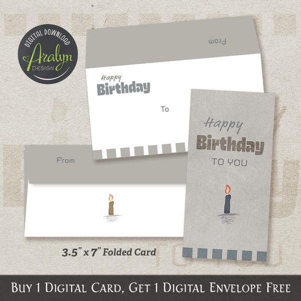 Printable Birthday Cards Purple Candles Happy Birthday Card 5x7 Folded ...