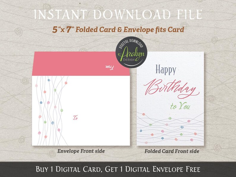 Printable Birthday Cards | Birthday Card 5x7 Folded | Printable Pink ...