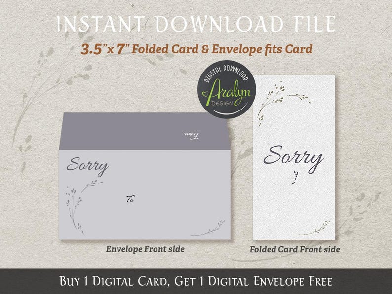 Printable Sorry Card | Printable Sorry Card 3.5x7 Folded | Minimalist ...
