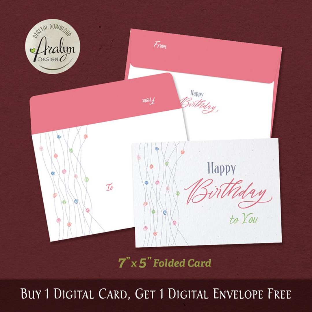 Printable BIRTHDAY Card 7x5 Folded / Instant Download / Card Template ...