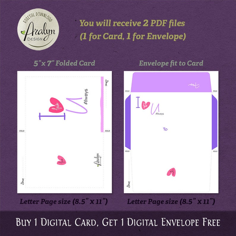 Printable LOVE Card 5x7 Folded / Instant Download / Card Template ...