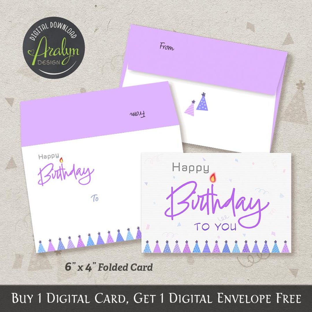 Printable Happy Birthday Card | Abstract Birthday Hats Card 6x4 Folded ...