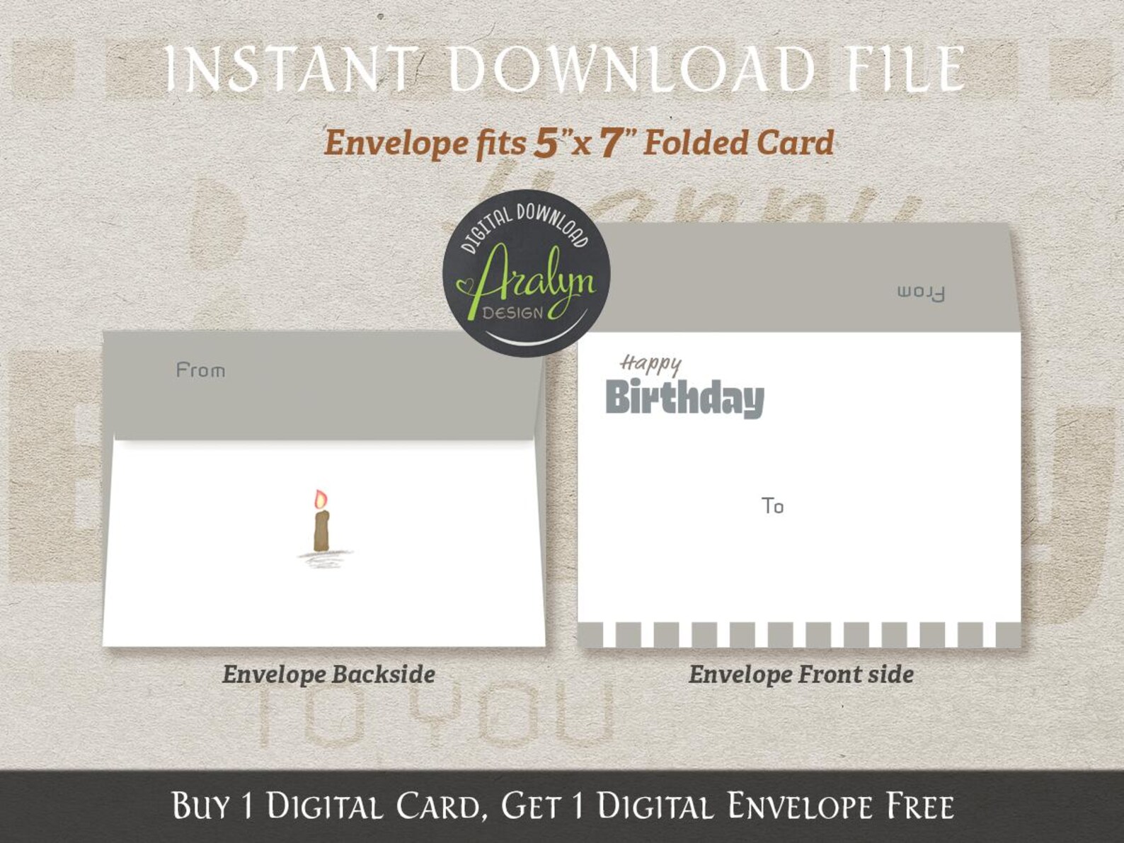 Printable Birthday Cards | Gray Watercolor Candle Happy Birthday Card ...