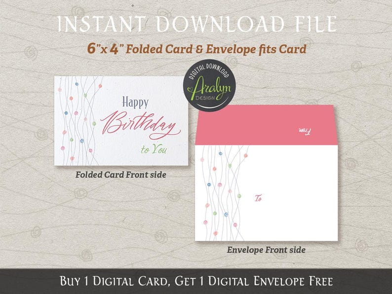 Printable Birthday Cards | Birthday Card 6x4 Folded | Printable Pink ...