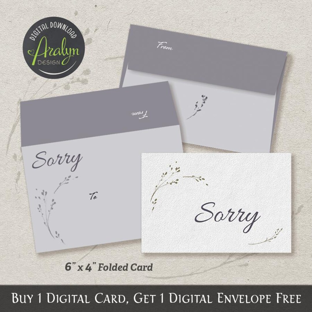 Printable Sorry Cards | Printable Sorry Card 6x4 Folded | Minimalist ...