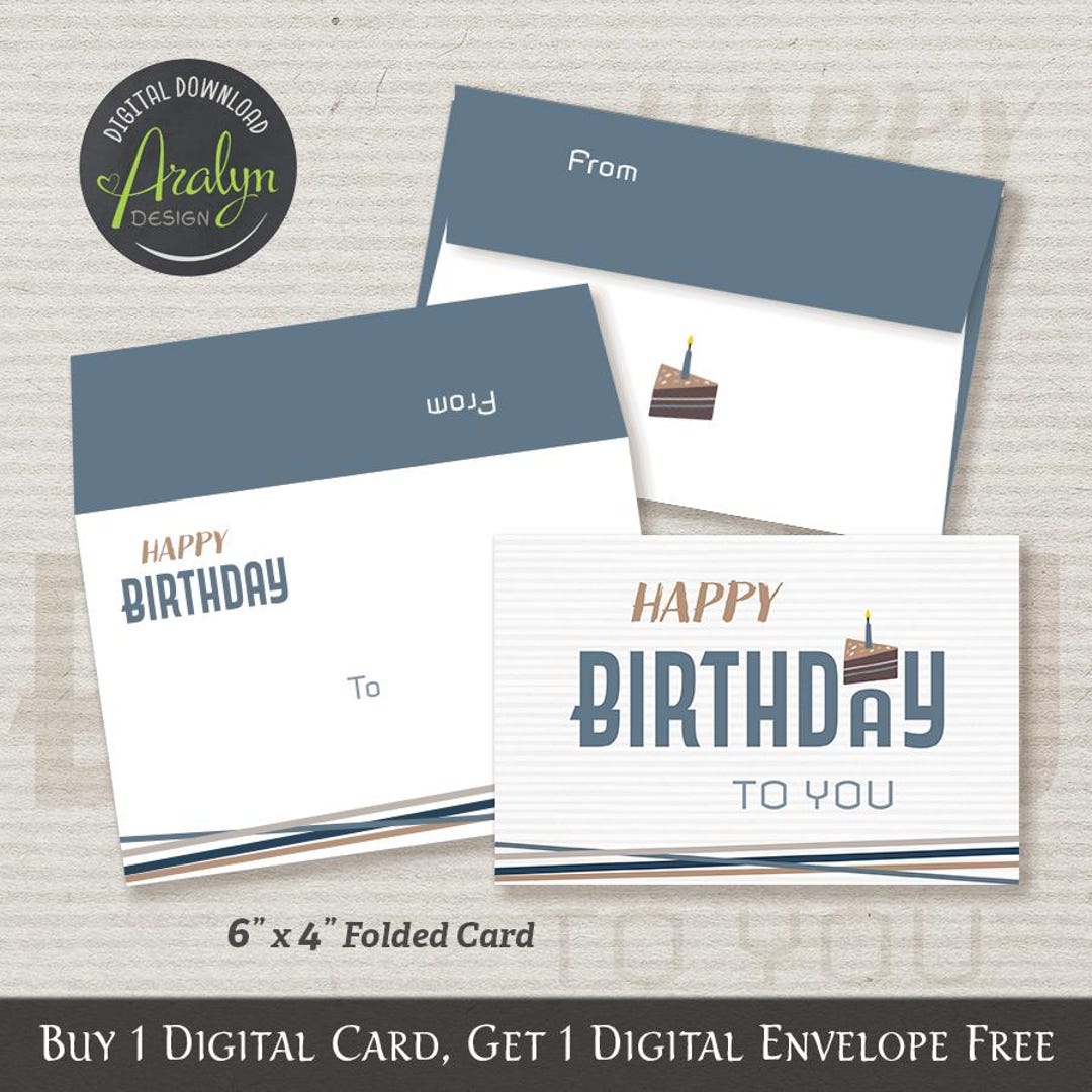 Printable Birthday Card | Birthday Cake With Candle Card 6x4 Folded ...