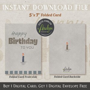 Printable Birthday Cards | Gray Watercolor Candle Happy Birthday Card ...