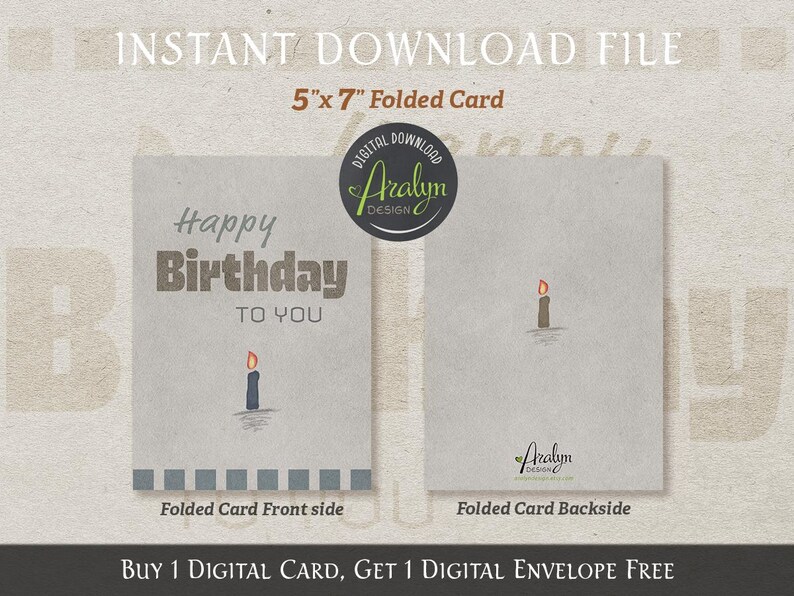 Printable Birthday Cards | Gray Watercolor Candle Happy Birthday Card ...