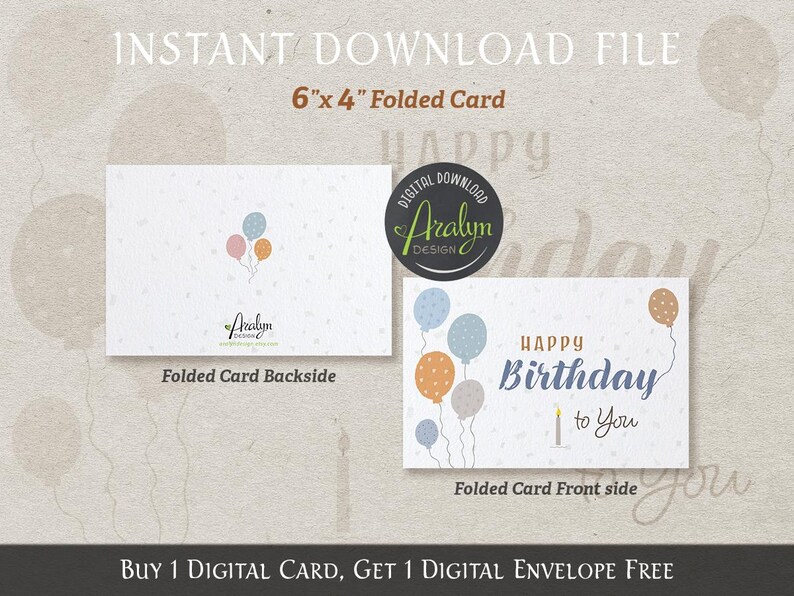 Printable Birthday Cards | Cute Balloons Birthday Card 6x4 Folded ...
