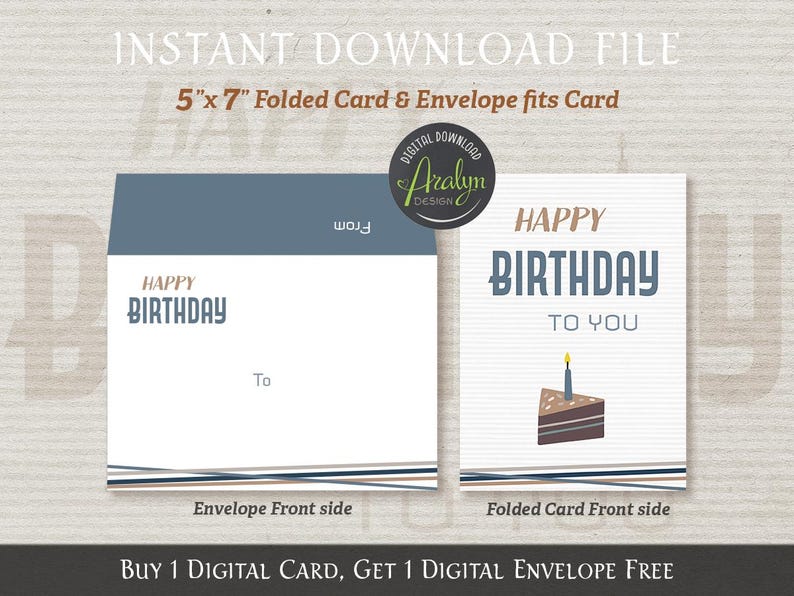 Printable Birthday Card | Birthday Cake With Candle Card 5x7 Folded ...