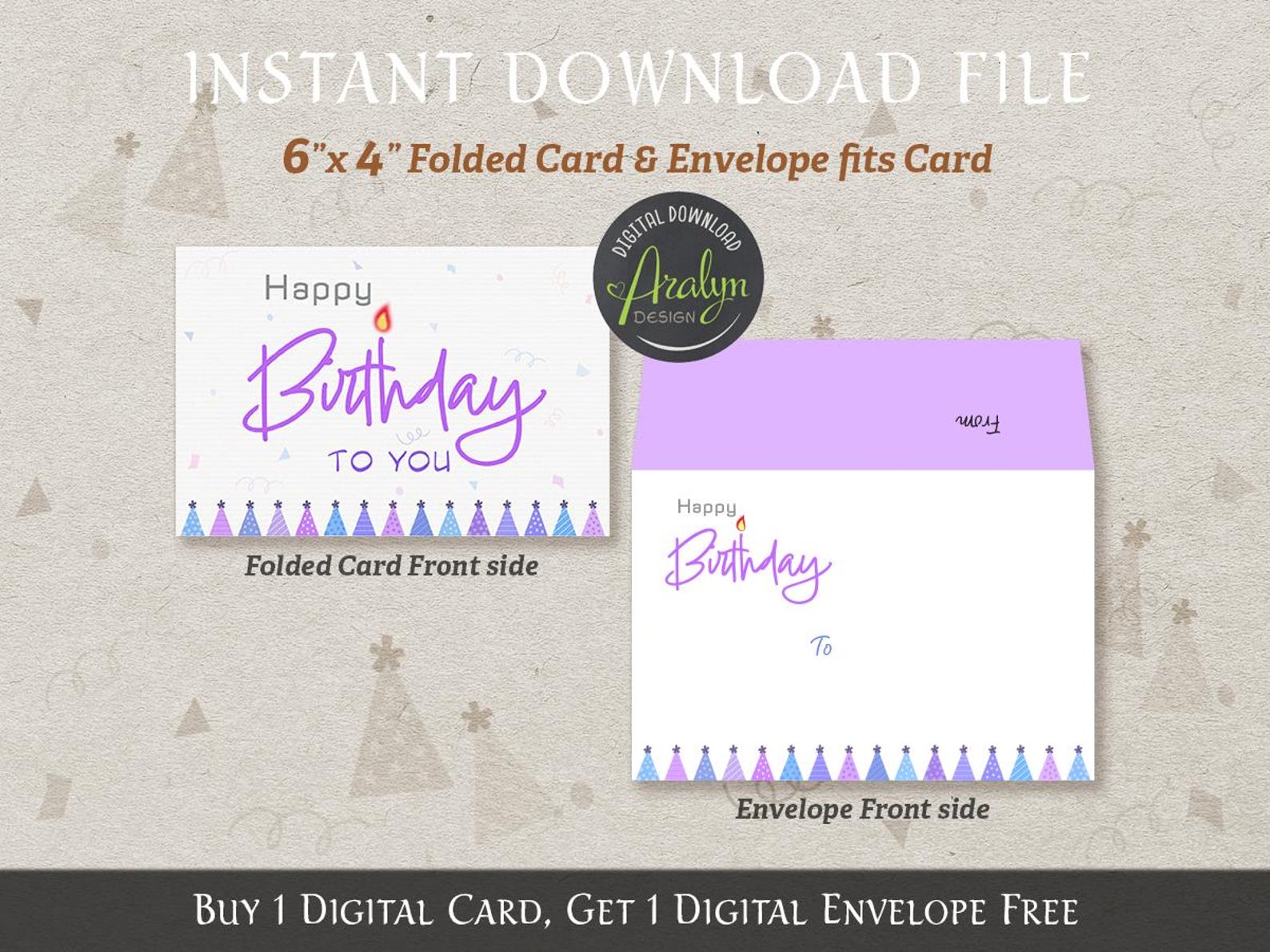 Printable Happy Birthday Card | Abstract Birthday Hats Card 6x4 Folded ...