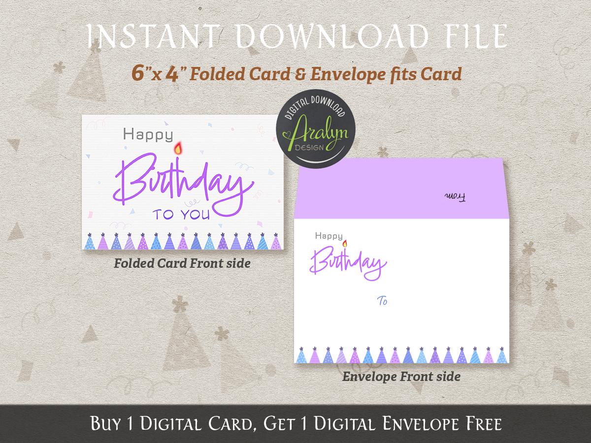 Printable Happy Birthday Card | Abstract Birthday Hats Card 6x4 Folded ...