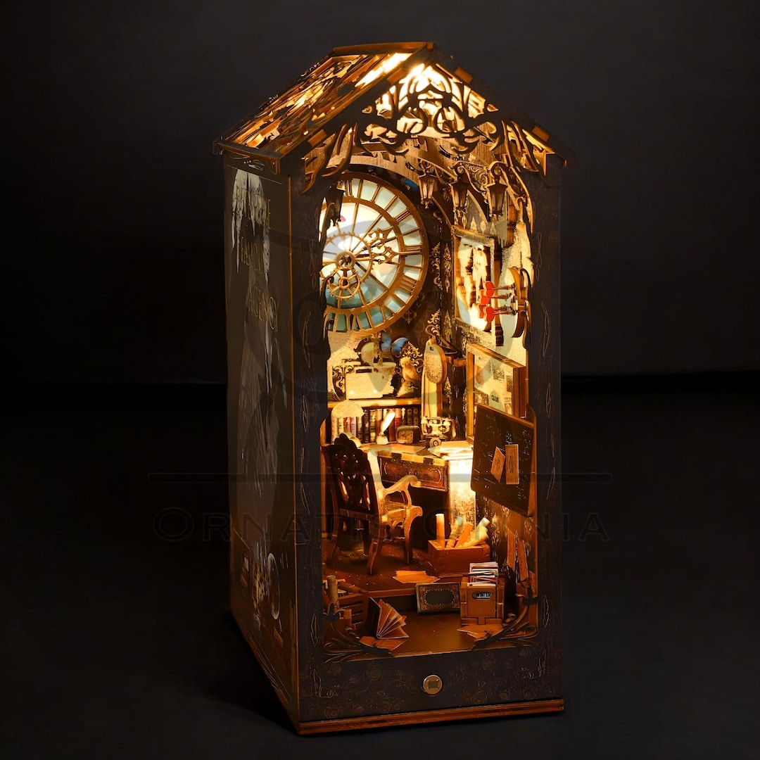 DIY 3D Wooden Book Nook Kit With LED Lights Miniature Bookshelf Model ...