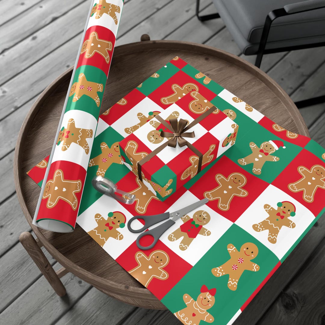Wrapping Paper, Gingerbread Man Christmas Gift Wrap, Holiday Gift Wrap ...