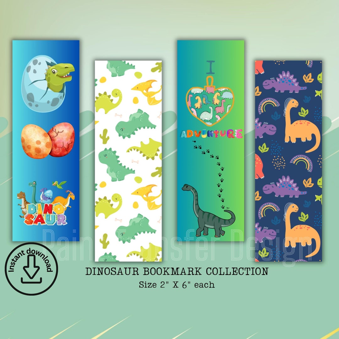 Dinosaur Printable Bookmarks for Kids | Set of 4 | Dinosaur Book Lover ...