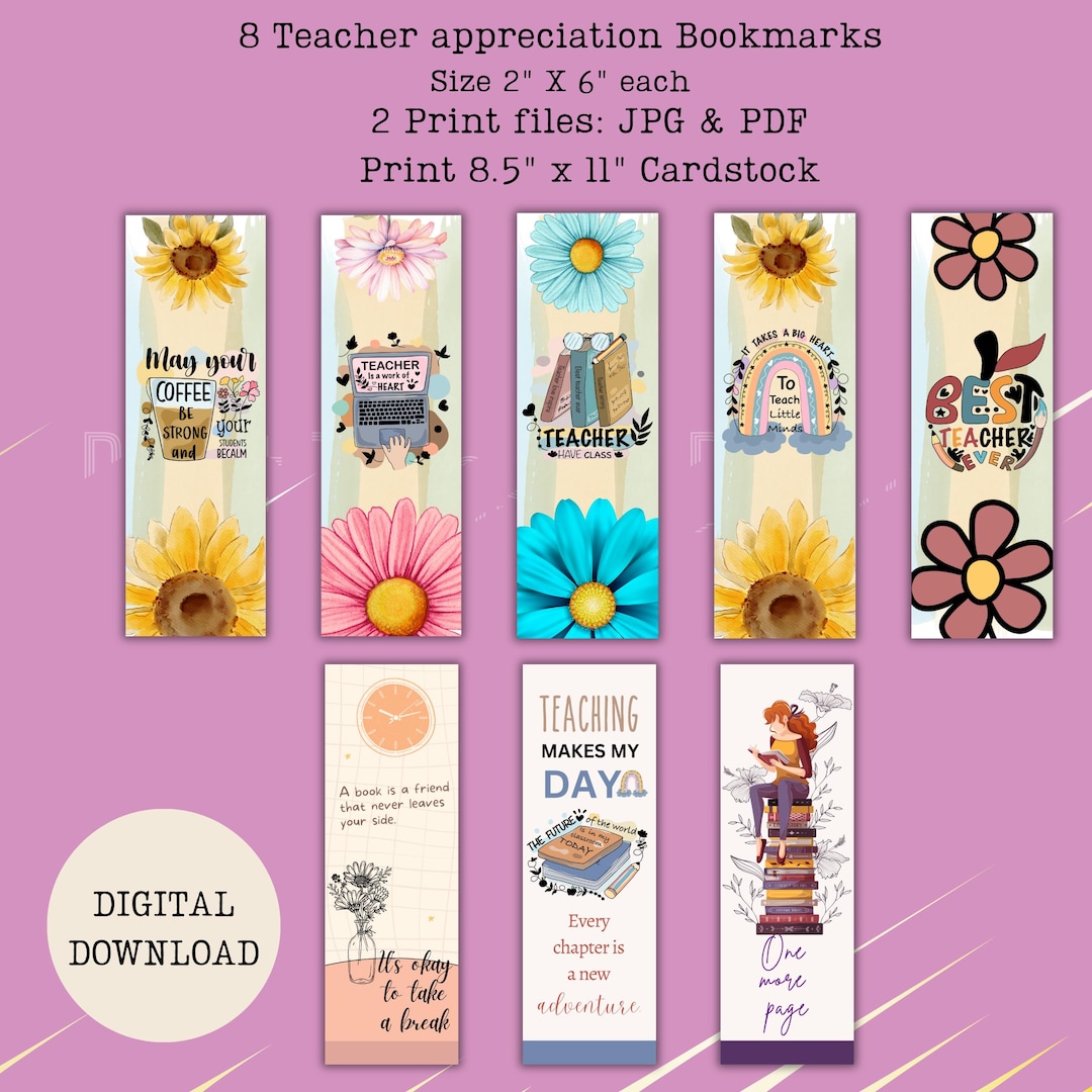 Teacher Appreciation Bookmarks: Inspirational Quotes (digital Download ...
