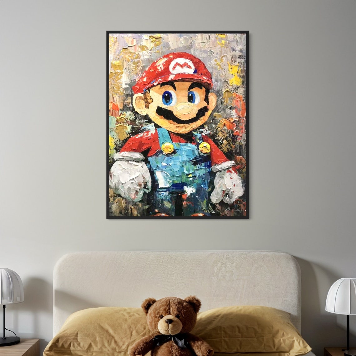 3D Mario Cartoon Oil Painting Art Abstract Canvas Custom Gift Rich ...