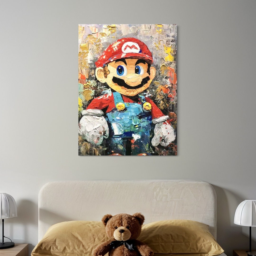3D Mario Cartoon Oil Painting Art Abstract Canvas Custom Gift Rich ...