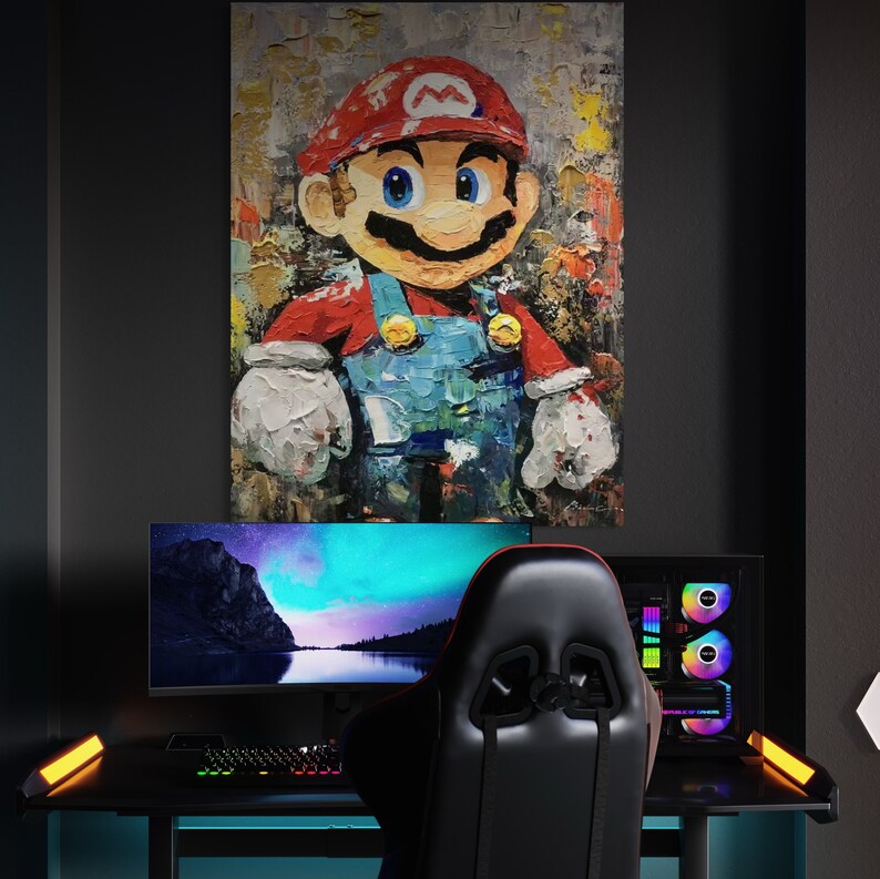 3D Mario Cartoon Oil Painting Art Abstract Canvas Custom Gift Rich ...