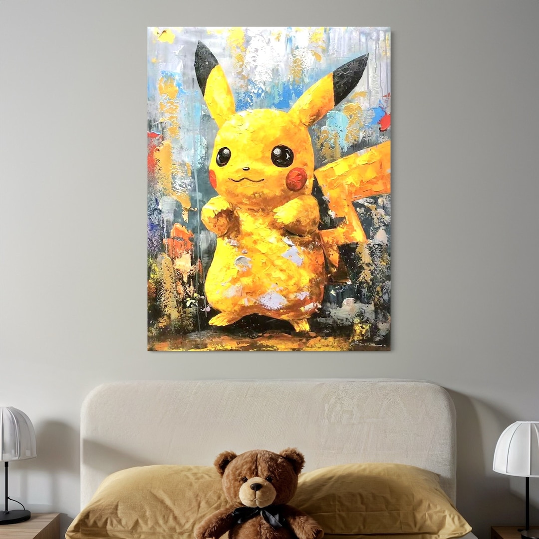 3D Pikachu Cartoon Oil Painting Art Abstract Canvas Custom Gift Rich ...
