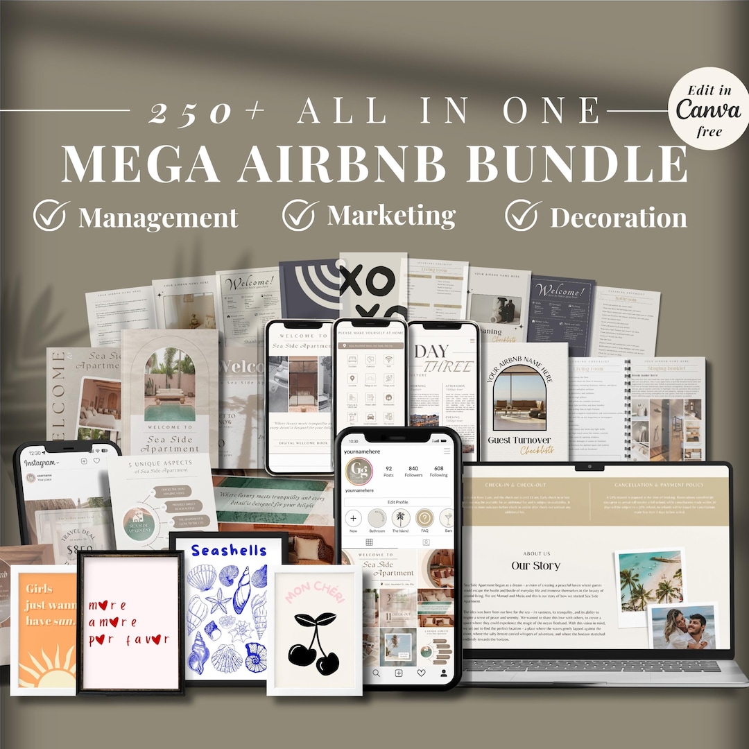 Airbnb Hosts Mega Bundle, Canva Template, Welcome Book, Canva Website, Airbnb Signage, Inventory ...