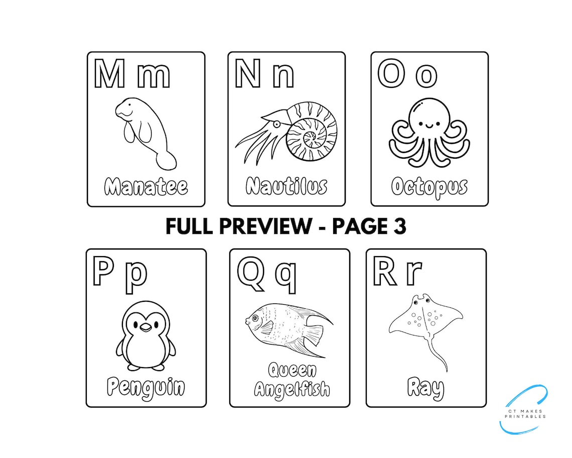 26 Under the Sea Creatures Alphabet Coloring Pages A-Z ABC Colouring ...