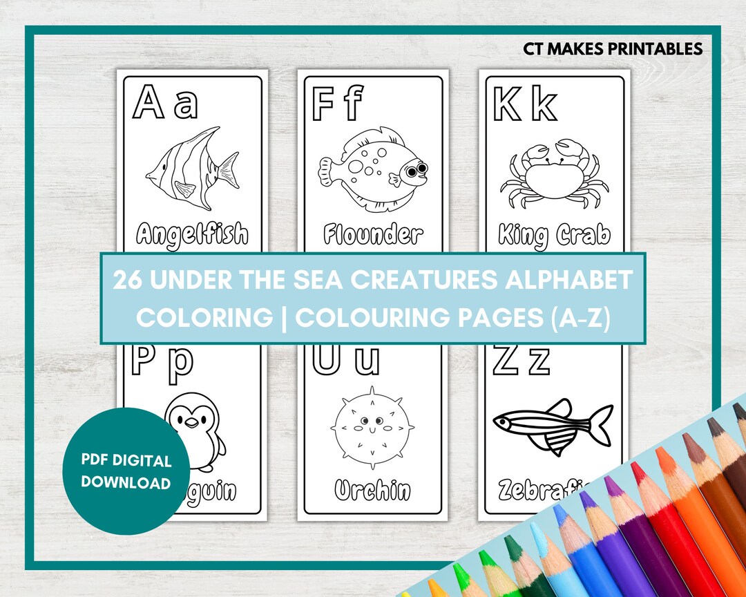 26 Under the Sea Creatures Alphabet Coloring Pages A-Z ABC Colouring ...