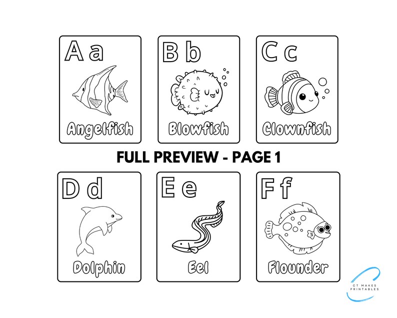 26 Under the Sea Creatures Alphabet Coloring Pages A-Z ABC Colouring ...