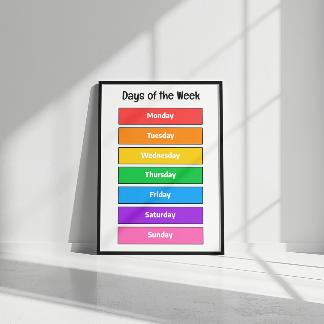 Days of the Week Poster Printable Wall Art Educational Wall Art Poster ...