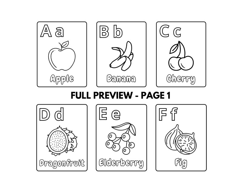 26 Fruit Alphabet Coloring Pages A-Z ABC Colouring Pages for Kids ABC ...