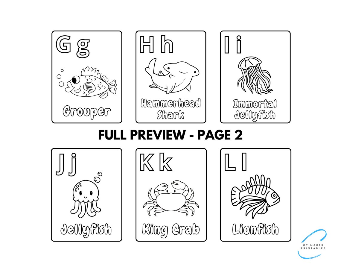 26 Under the Sea Creatures Alphabet Coloring Pages A-Z ABC Colouring ...