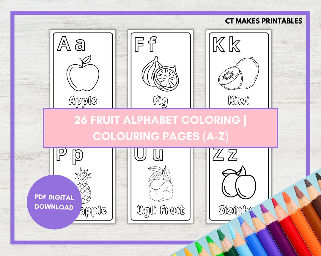 26 Fruit Alphabet Coloring Pages A-Z ABC Colouring Pages for Kids ABC ...