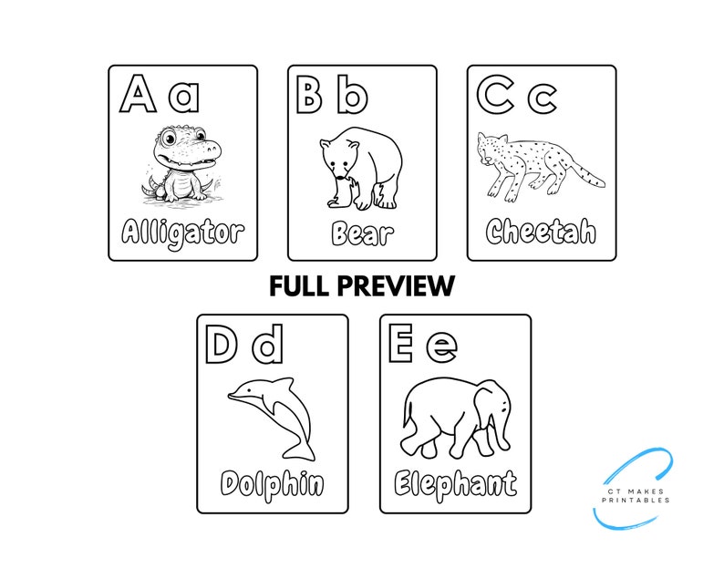 Wild Animals Alphabet Colouring Pages A-E Set Animal ABC Colouring ...