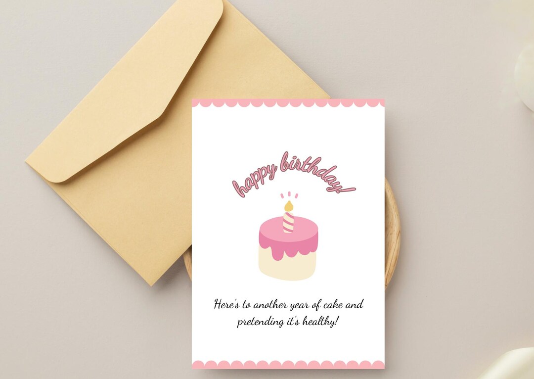 Funny Birthday Card, Cake Themed Card, Humor Card, Printable Birthday ...